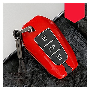 MOONIIGHT XDH Carbon Fiber Alloy+Silicone Car Remote Key Case Cover FIT for Peugeot 208 308 508 3008 5008 Fit for Citroen C4 Picasso DS3 DS4 DS5 DS6 (Color Name : A Black red)