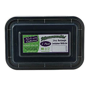 Nicole Home Collection Rectangular Food 24 oz | 7" x 5" | Black | Pack of 5 Microwaveable Containers with Lid (02241)