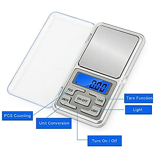 Precision Pocket Scale 200g x 0.01g, SKEAP Digital Gram Scale Small Herb Scale Mini Food Scale Jewelry Scale Ounces/ Grains Scale, Easy to Carry, Great for Travel ,Backlit LCD, Stainless Steel