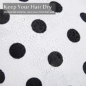 2 Pieces Shower Caps for Women, Waterproof Reusable Shower Hair Caps Elastic Hem Shower Bath Caps for Long, Short and Curly Hair for Women Girls (Black Dot and Stripe)