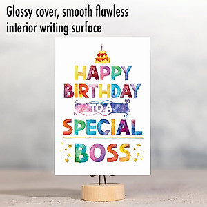 NobleWorks - Funny Happy Birthday to Best Boss Note Card with Envelope (4.63 x 6.75 Inch) - Watercolor Bday Greeting Card for Women and Men - Bday Celebration Notecard - Special Boss C9582BDG