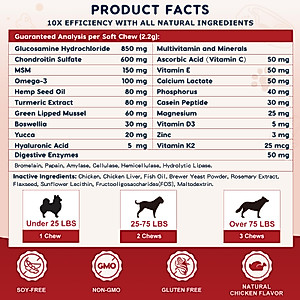 Glucosamine for Dogs, Joint Supplement for Dogs with Chondroitin, MSM, Omega-3, Turmeric and Vitamins for Pain Relief, Dog Joint Supplement with Calcium and Phosphorus for Bone Health, 120 Soft Chews