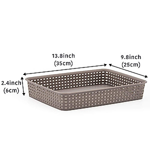 EZOWare Set of 8 Gray Plastic Woven Knit Baskets, Storage Organizer Bins Boxes Tray For Office, Classroom, Desktop, Drawer and More