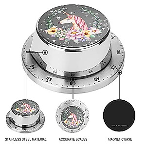 Kitchen Timer Unicorn Floral Magnetic Countdown Clock for Cooking Teaching Studying