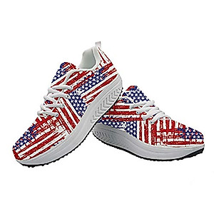 FOR U DESIGNS Lace-up Rocking Wedges Platform Women Girls Casual Walking Toning Sneakers Size 38 Cool American Flag Pattern