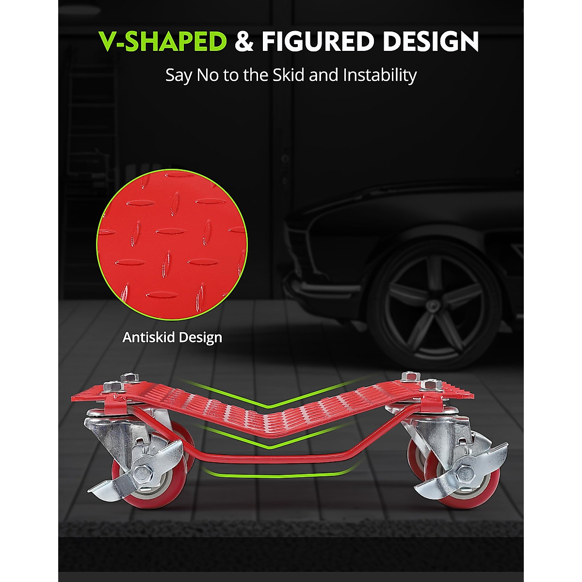 DEXSO [6000 lbs] Tire Wheel Dolly Car Set of 4, Heavy Duty Carbon Steel Car Mover with Antiskid Plate & 360 Degree Rotatable Wheel, 16"*13", Red