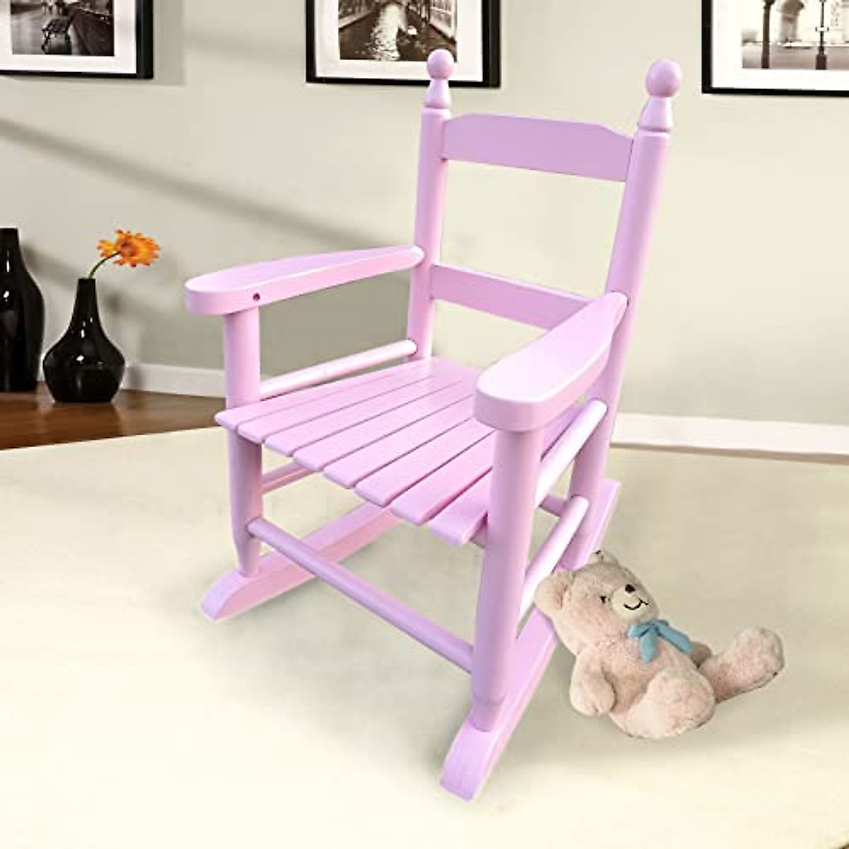 Child's Rocking Chair Solid Wood Kids Rocking Chair,Wooden Rocker Chair for Children Aged 3-7,Oak Rocking Chair for Front Porch/Outdoor/Indoor,Plywood Rocking Chair (Pink)