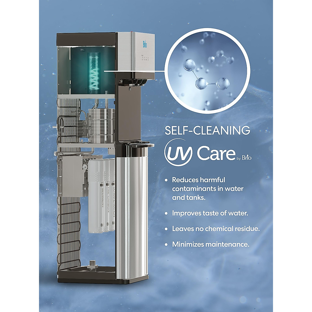 Brio Self Cleaning Bottleless Water Cooler Dispenser, UL Approved, Stainless Steel, Point of Use Drinking Water Filter, Hot, Cold, and Room Temperature