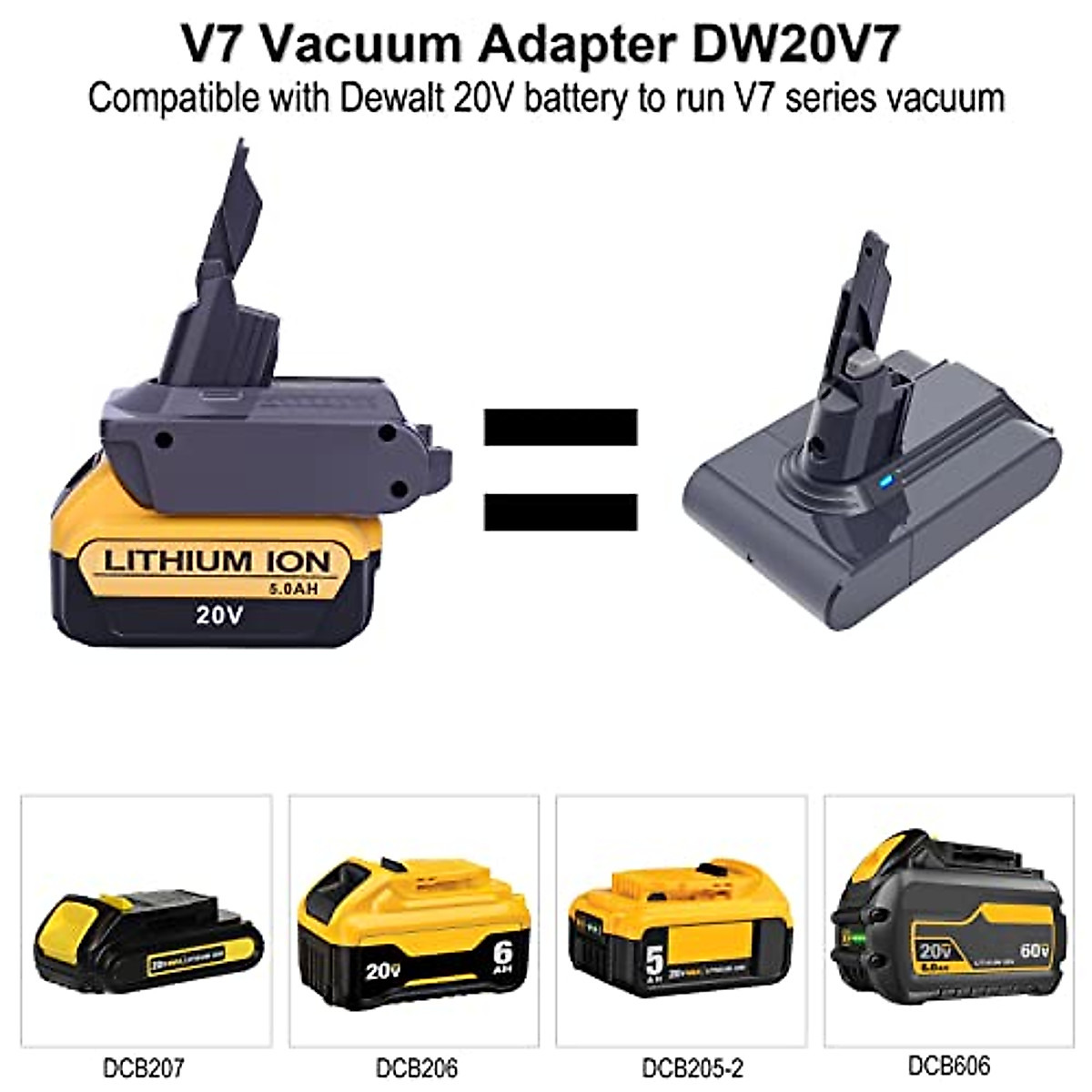 Biswaye V7 Battery Adapter Compatible with Dewalt 20V 60V Battery to Replacement for Dyson V7 SV11 Battery, 12V/20V MAX Lithium Battery Charger DCB112 DCB115 Replacement for Dewalt Lithium Charger