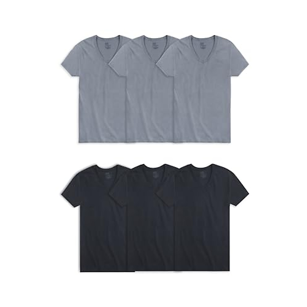 Fruit of the Loom mens Eversoft Cotton Stay Tucked V-neck T-shirt Underwear, Regular - Black 6 Pack, X-Large US