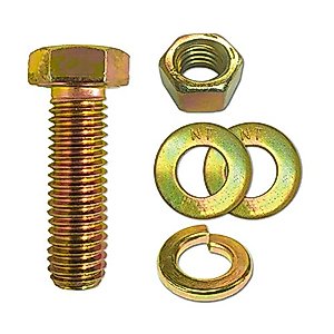 (4 Sets) 1/2-13x1-1/4 Grade 8 Hex Cap Bolts Screws, Nuts, Flat & Lock Washers Yellow