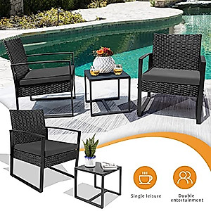 Homall Balcony 3 Piece Furniture Table Garden Backyard Outdoor Patio Use Porch Chairs Cushioned PE Wicker Bistro Set Rattan (Black)