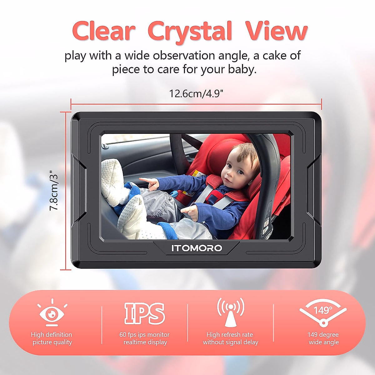 Itomoro Baby Car Camera HD 1080P Dual-Channel Display Car Baby Camera with 2 IR Night Vision Camera, Easily Install 4.3'' Car Camera for Baby with Crystal Clear Wide View for Rear Facing Seat