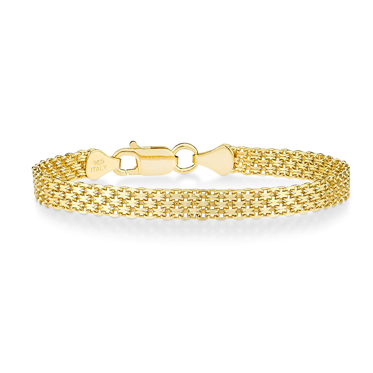 Miabella 18K Gold Over Sterling Silver Italian 6mm Solid Bismark Mesh Link Chain Bracelet for Women, 925 Made in Italy (Length 7 Inches (Small))