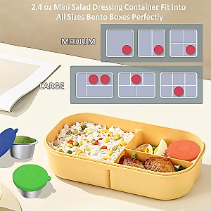 IJDD 6 Pack Salad Dressing Container To Go 2.4oz Small Condiment Containers with Leakproof Silicone Lids Reusable Stainless Steel Sauce Cups for Office Lunch Bento Box Picnic Meal Prep Travel Party