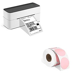 Bluetooth Label Printer with Thermal Round Pink Label - 2", 750 Sheets，1 Roll
