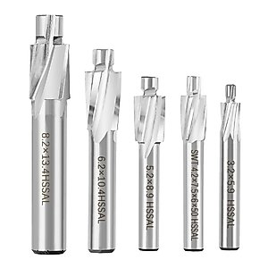 Akozon 5pcs M3-M8 Slotting Counterbore End Mill Cutter Solid Slot Countersink End Mill Drill Bit