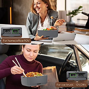 Sitlais Electric Heated Lunch Box for Men, 2 Liters 90 W Double Layer Portable Food Warmer for Car Truck Self Heating Lunch Box for Work Food Heater for Adults Travel Camping lonchera,Dark Grey