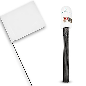 ACE Supply Marking Flags - 4 x 5-Inch Flag on 15-Inch Steel Wire - White, 100 Pack - Marker Flags for Irrigation, Sprinkler Flags, Lawn Flags, Yard Flags, Garden Flags, Dog Training, Invisible Fence