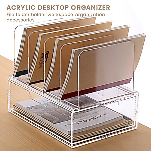 HeZone Acrylic Office Desk Accessories, Desk Organizer Storage whith Drawer-File Organizer for Desk, Clear Acrylic Office Organizer for Work-1Pack