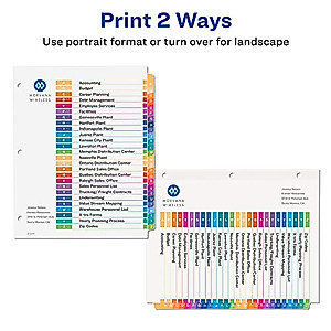 Avery A-Z Tab Dividers for 3 Ring Binders, Customizable Table of Contents, Multicolor Tabs, 1 Set (11125)