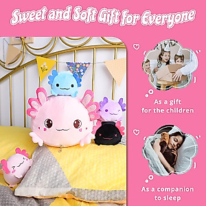 Alayger Plush Axolotl Pillow Mommy Stuffed Animal with 4 Babies Axolotls Plushies, Super Soft Kawaii Hugging Pillow Toy Gifts for Kids Bedding