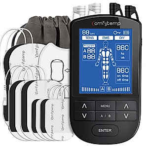 Comfytemp 4 Outputs TENS Unit Muscle Stimulator for Pain Relief, Unlimited Mode (24 Modes with DIY) EMS TENS Stim Machine Back Pain Relief Products for Neck, Sciatica, Shoulder, Shock Therapy, 10 Pads