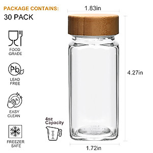 Datttcc 30 Pcs Spice Jars,4 OZ Glass Spice Jars with Bamboo Lids,Spice Jars with labels,Chalk Marker and Collapsible Funnel,Spice Containers for Spice Rack,Cabinet