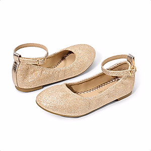 DREAM PAIRS Girls Dress Shoes Girl's Ballerina Flat Ankle Strap Ballet Flats for Toddler/Little Kid/Big Kid,Size 2 Little Kid,Gold/Glitter,Sole-FINA-K