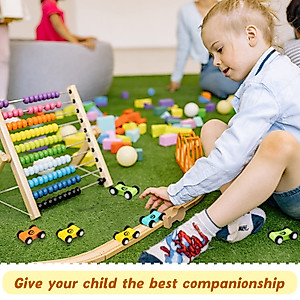 Sotiff 8 Pieces Wooden Mini Car Wood Race Car Track Ramp Replacement Toy Vehicle Play Sets for Toddlers Party Gift