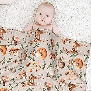 Duduho Cute Forest Animals Baby Blankets Soft Warm Fuzzy Plush Squirrel Mouse Fawn Fox Hare Hedgehog Bird Bed Throw Blanket for Newborn Infant Toddler Girls Boys Kids, 30"x40"