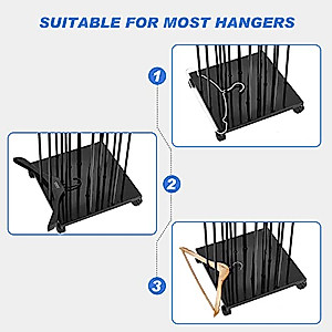 Dunzy Hanger Organizer Stacker, 4 in 1 Hanger Rack Movable Stand Hanger Holder with Swivel Caster Wheels for Clothing Store Laundry Room Closet, Black