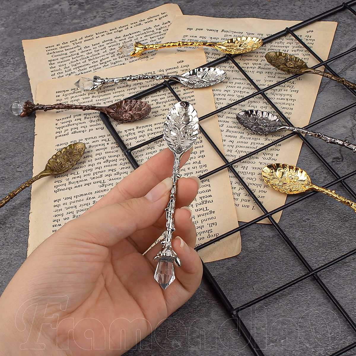 Framendino, 50 Pack Retro Coffee Spoons Vintage Crystal Alloy Tea Spoons for Home Kitchen Office