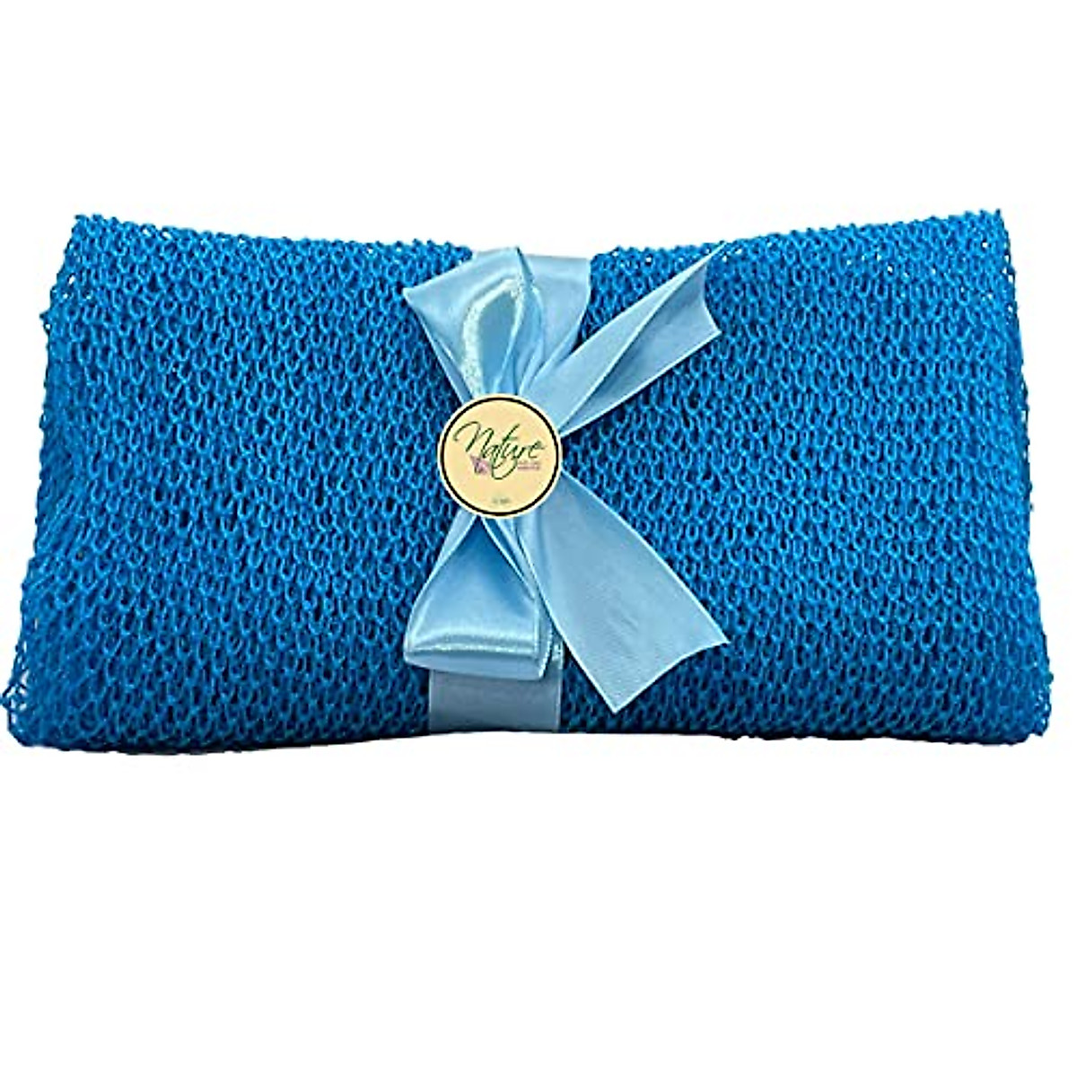 Nature by EJN - Net Bath Sponge, Customized N1 Weave, Long, NKN Naturals, Skin Exfoliation, African, Porous, Stretches to Approximately 49" (Sea Blue)