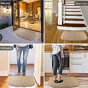 TOONOW Indoor Doormats Front Door Mat,32 "x17, Low-Profile Machine Washable Kitchen Rug, Absorbent Mud Half Round Entrance Mat for Outdoors, Entryway, Patio, Bedroom, Beige