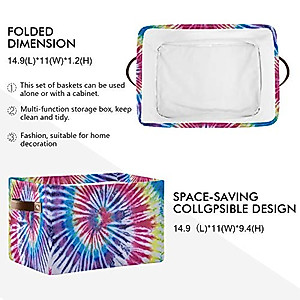 AUUXVA Storage Bins Canvas Fabric Storage Basket 2pc Tie Dye Collapsible Storage Cube Box with Handles for Clothes, Book, Toys, Shelf, Gift Baskets