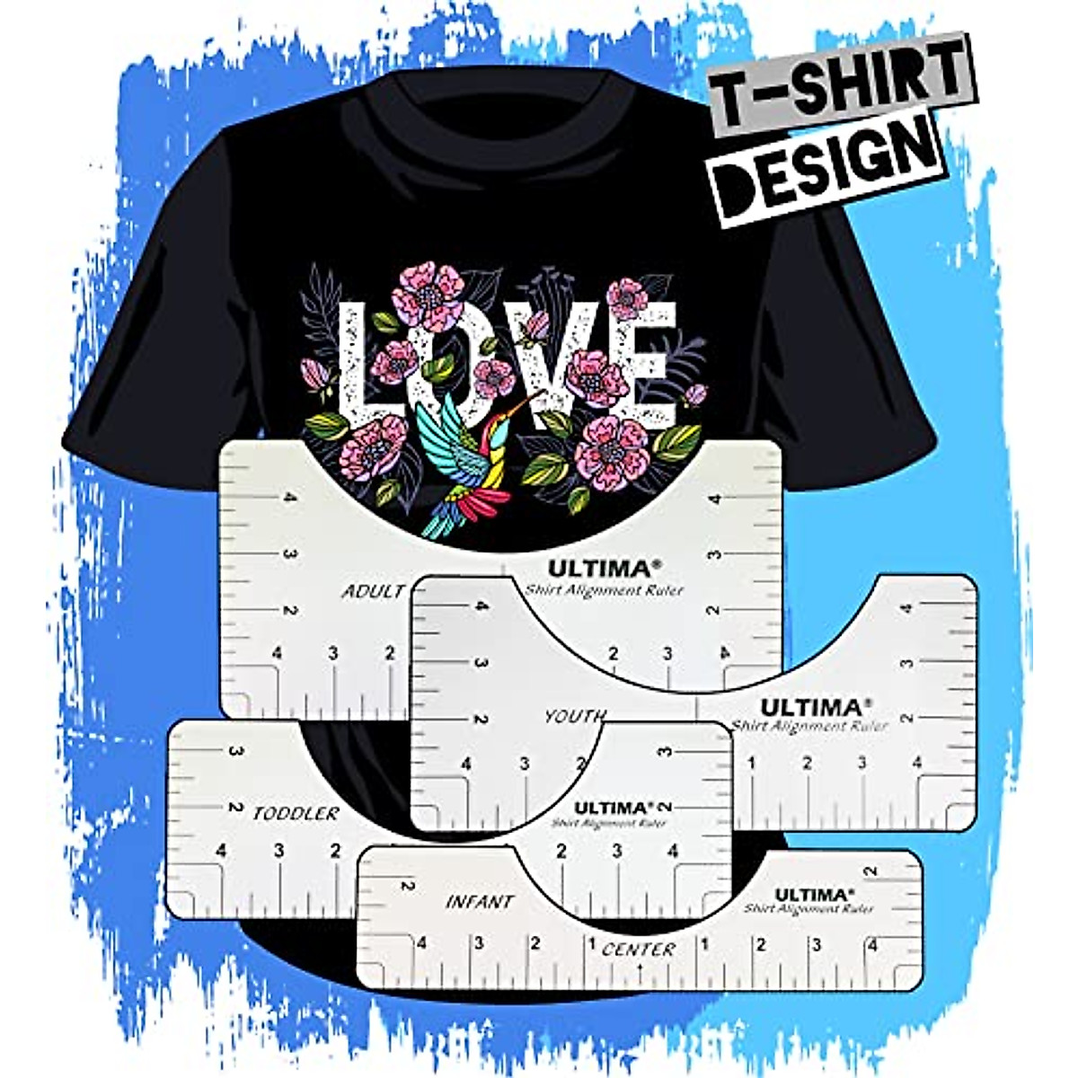 Ultima T-Shirt Alignment Guide & Centering Ruler – 4pc T Shirt Alignment Tool Used to Center Your Designs – Sizes for Adult, Youth, Toddler & Infant