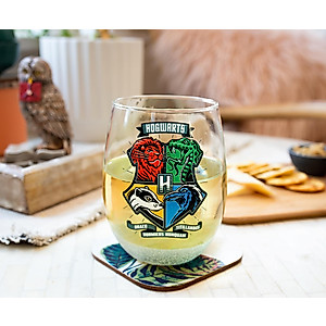 Silver Buffalo Harry Potter Animal Crests Teardrop Stemless Wine Glass | Holds 20 Ounces