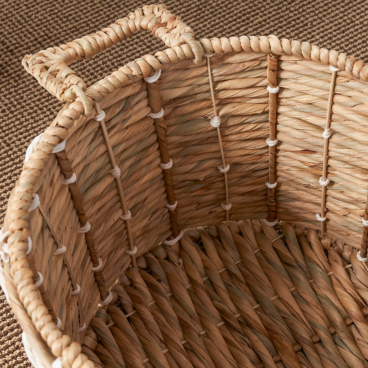 Woven Water Hyacinth Wicker with Rope Storage Basket (18" x 18" x 15" - Natural Brown) - Ideal for Halloween, Thanksgiving, and Home Organization