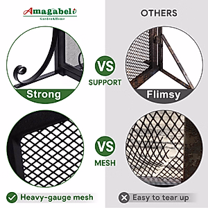 AMAGABELI GARDEN & HOME Fireplace Screen with Doors Large Flat Guard Fire Screens Outdoor Metal Furnace Fireguards Mesh Solid Wrought Iron Fire Place Panels Wood Burning Stove Accessories Black