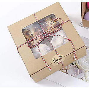ST.LORIAN 15 Packs Bakery Cupcake Boxes with Window and Inserts 4 Holders,Twine and Stickers,6x6x3 Inch Food Grade Kraft Cookie Boxes for Muffins,Small Cakes,Cupcakes(15 Packs, Kraft)