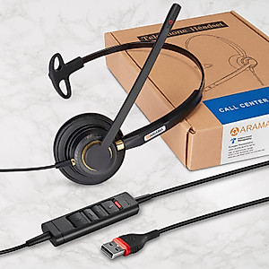 USB Headset with Microphone Noise Cancelling & Audio Controls Ultra Comfort USB Headphone for Computer Laptop Pc Business Skype UC Webinar Call Center Office