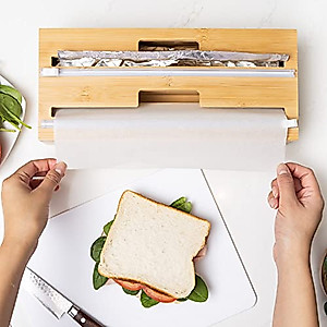 KORNER Living 2 in 1 FOIL, WRAP, Wax Paper Dispenser with Cutter. Kitchen ROLL Organiser. FOIL, WRAP, Wall Mount. Bamboo Organiser. Kitchen Drawer Organiser. Minimalist Organiser, 12 INCHES WIDE