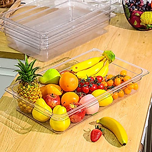 Mumufy 10 Packs Plastic Clear Food Pan 1/1 Size Stackable Polycarbonate Pan with Capacity Indicator Restaurant Commercial Hotel Pans for Fruits Vegetables Beans Corns (4)