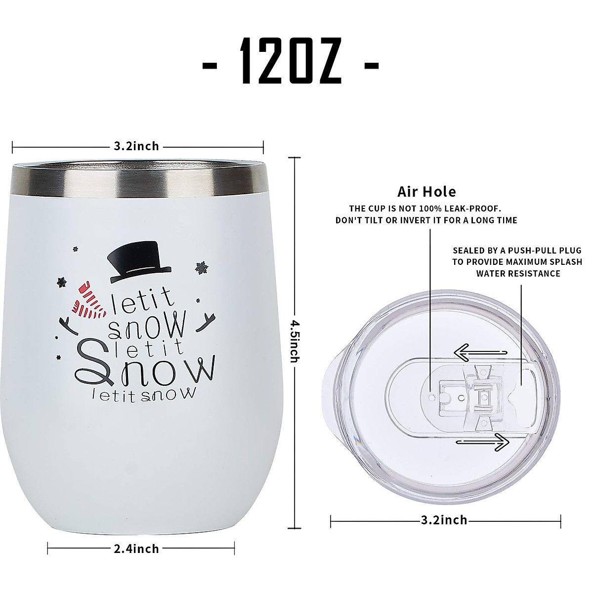 PoTlsren for Women, 12OZ Wine Tumbler with Lid, Stainless Steel Double Wall Vacuum Insulated Coffee Mug Travel Tumbler Cup