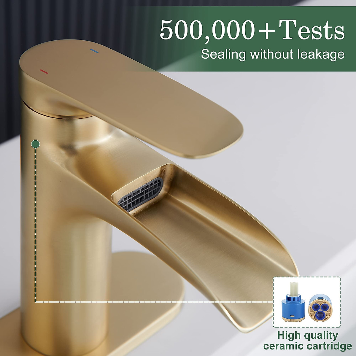 Gold Bathroom Faucets, Single Hole Bathroom Faucets Brushed Gold, Waterfall Faucet for Bathroom Sink Brass Bathroom Faucet with Pop Up Drain RV Faucet YardMonet