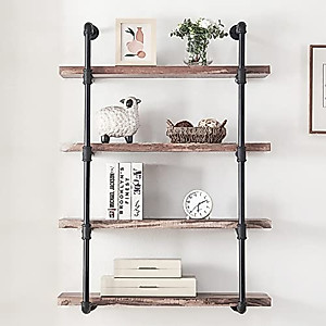 HOMISSUE 4-Shelf Rustic Pipe Shelving Unit, Metal Decorative Accent Wall Book Shelf for Home or Office Organizer, Retro Brown