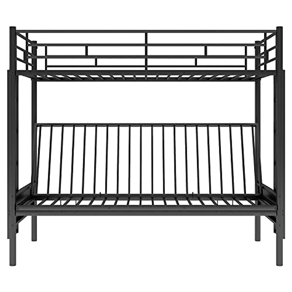 Epinki Twin Over Full Metal Bunk Bed, Multi-Function, Black, Bed Frame, Easy Assembly
