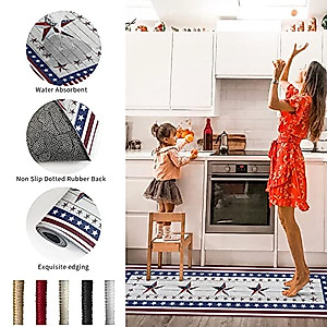 Independence Day Kitchen Rugs Sets 2 Piece Floor Mats American USA Flag Day Theme Stars Red Stripe Doormat Non-Slip Rubber Backing Area Rugs Carpet Inside Door Mat Pad Sets-15.7" x 23.6"+15.7" x 47.2"