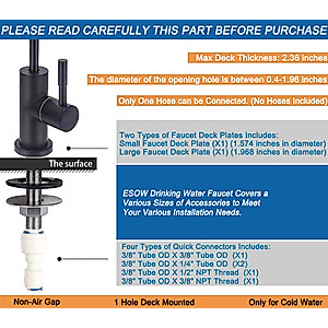 ESOW Kitchen Water Filter Faucet, 100% Lead-Free Drinking Water Faucet Fits Most Reverse Osmosis Units or Water Filtration System in Non-Air Gap, Stainless Steel 304 Body Matte Black Finish